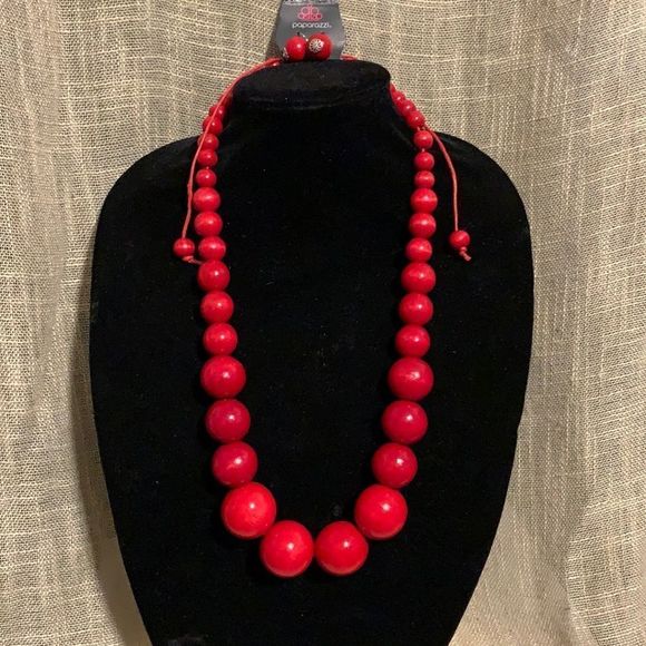 paparazzi | Jewelry | Red Inch Wood Bead Bling Necklace With 6 12 Inch ...